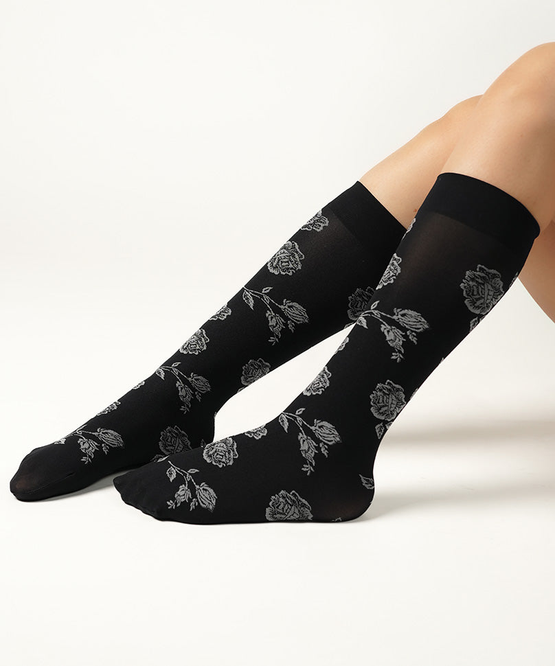 Radiant Stars-Black - Delicate Rose Print Socks in Black | Theater ...