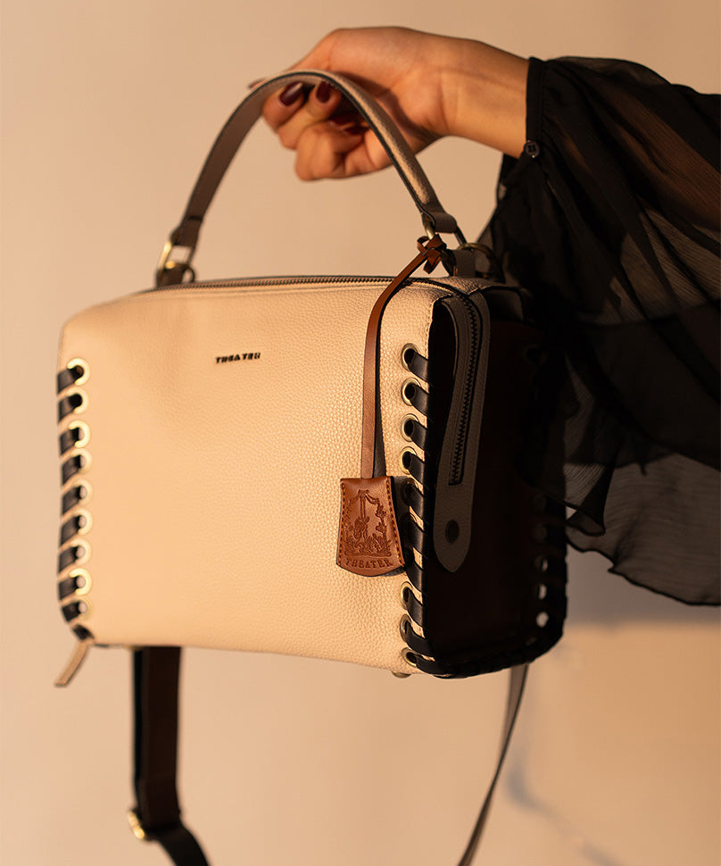 Theater Riddle: Beige Textured Handbag with Shoulder Strap – Theater.xyz